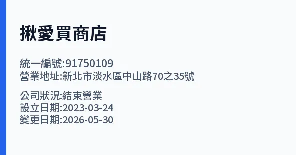 揪愛買商店的照片-統編 91750109(新北市) 公司登記資料與營業項目詳細圖表