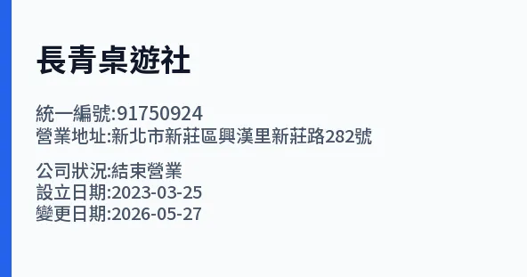 長青桌遊社的照片-統編 91750924(新北市) 公司登記資料與營業項目詳細圖表