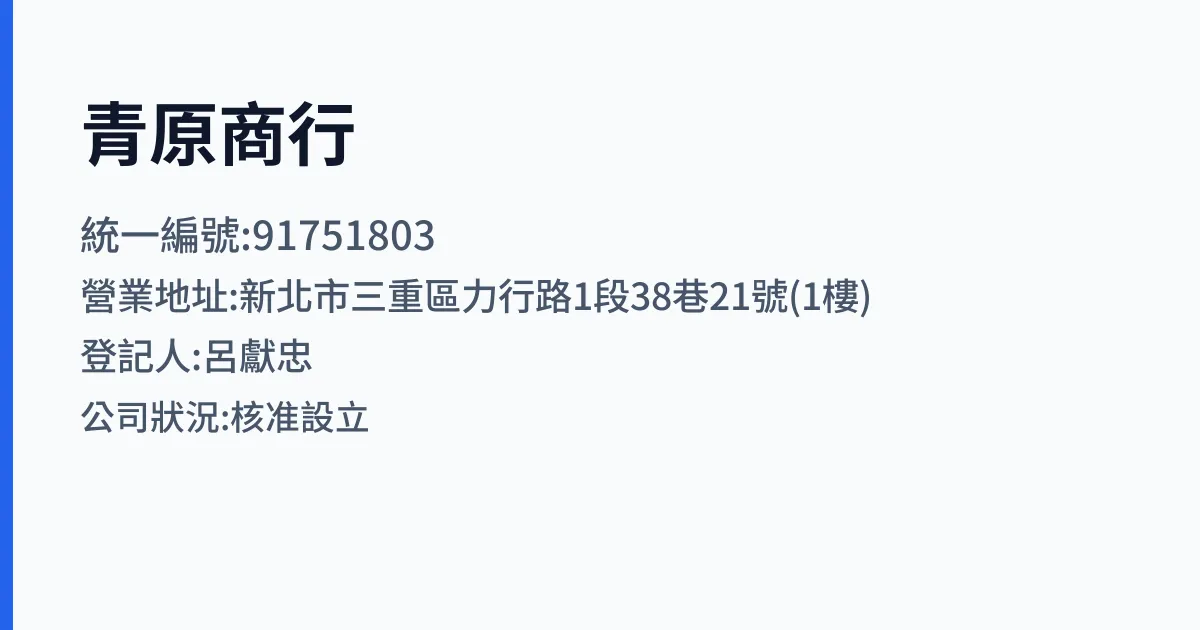 青原商行 - 統編 91751803(新北市) 公司登記資料與營業項目詳細圖表