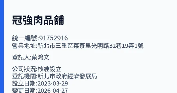 冠強肉品舖的照片-統編 91752916(新北市) 公司登記資料與營業項目詳細圖表