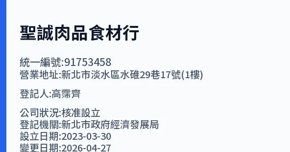 聖誠肉品食材行的照片-統編 91753458(新北市) 公司登記資料與營業項目詳細圖表