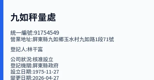 九如秤量處的照片-統編 91754549(屏東縣) 公司登記資料與營業項目詳細圖表