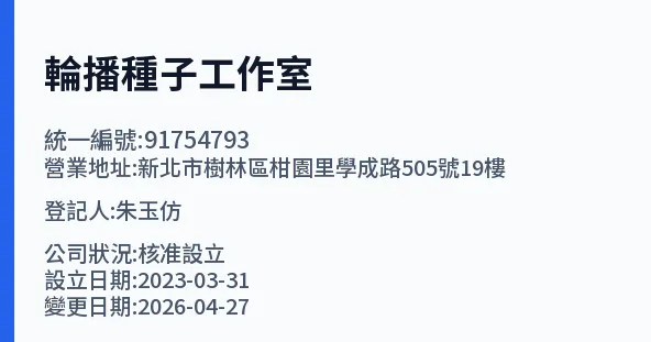 輪播種子工作室的照片-統編 91754793(新北市) 公司登記資料與營業項目詳細圖表