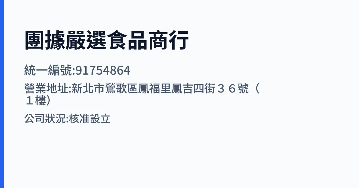 團據嚴選食品商行 - 統編 91754864(新北市) 公司登記資料與營業項目詳細圖表