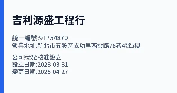 吉利源盛工程行的照片-統編 91754870(新北市) 公司登記資料與營業項目詳細圖表