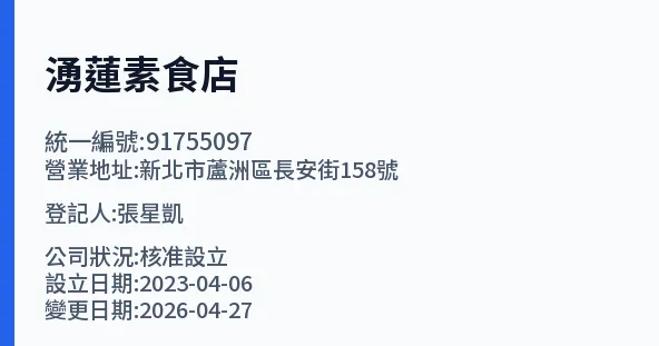 湧蓮素食店的照片-統編 91755097(新北市) 公司登記資料與營業項目詳細圖表