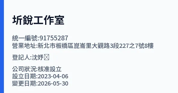 圻銳工作室的照片-統編 91755287(新北市) 公司登記資料與營業項目詳細圖表