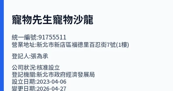 寵物先生寵物沙龍的照片-統編 91755511(新北市) 公司登記資料與營業項目詳細圖表