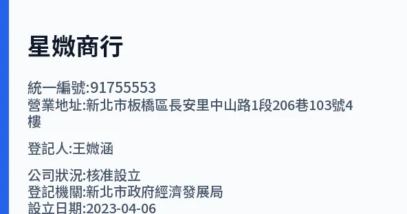 星媺商行的照片-統編 91755553(新北市) 公司登記資料與營業項目詳細圖表