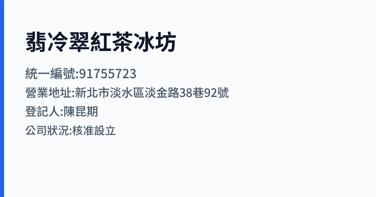翡冷翠紅茶冰坊 - 統編 91755723(新北市) 公司登記資料與營業項目詳細圖表