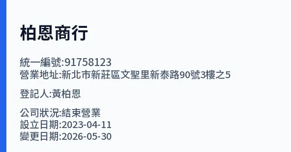 柏恩商行的照片-統編 91758123(新北市) 公司登記資料與營業項目詳細圖表