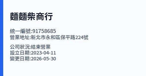 麵麵柴商行的照片-統編 91758685(新北市) 公司登記資料與營業項目詳細圖表