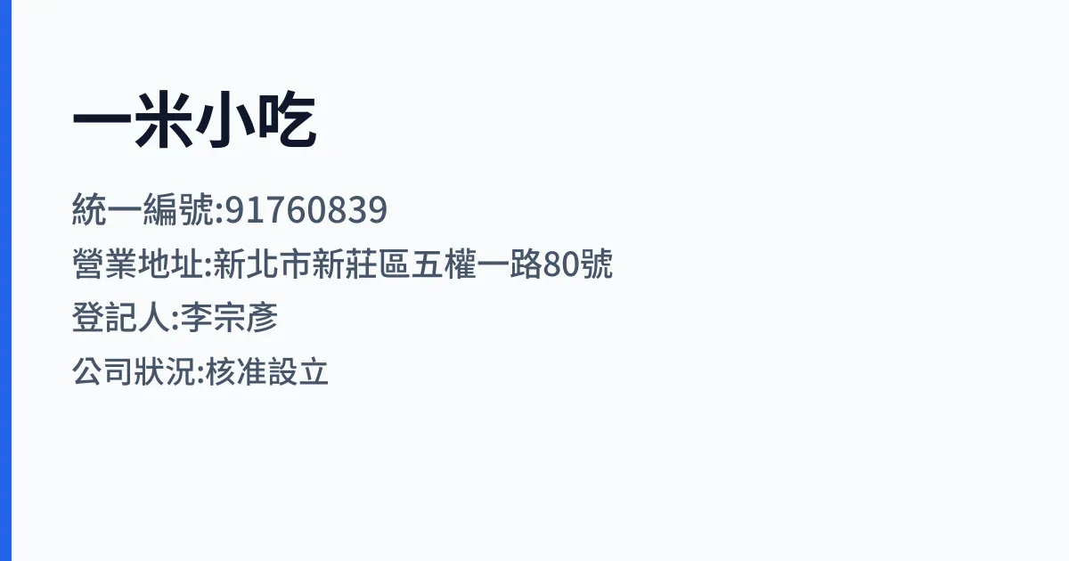 一米小吃 - 統編 91760839(新北市) 公司登記資料與營業項目詳細圖表