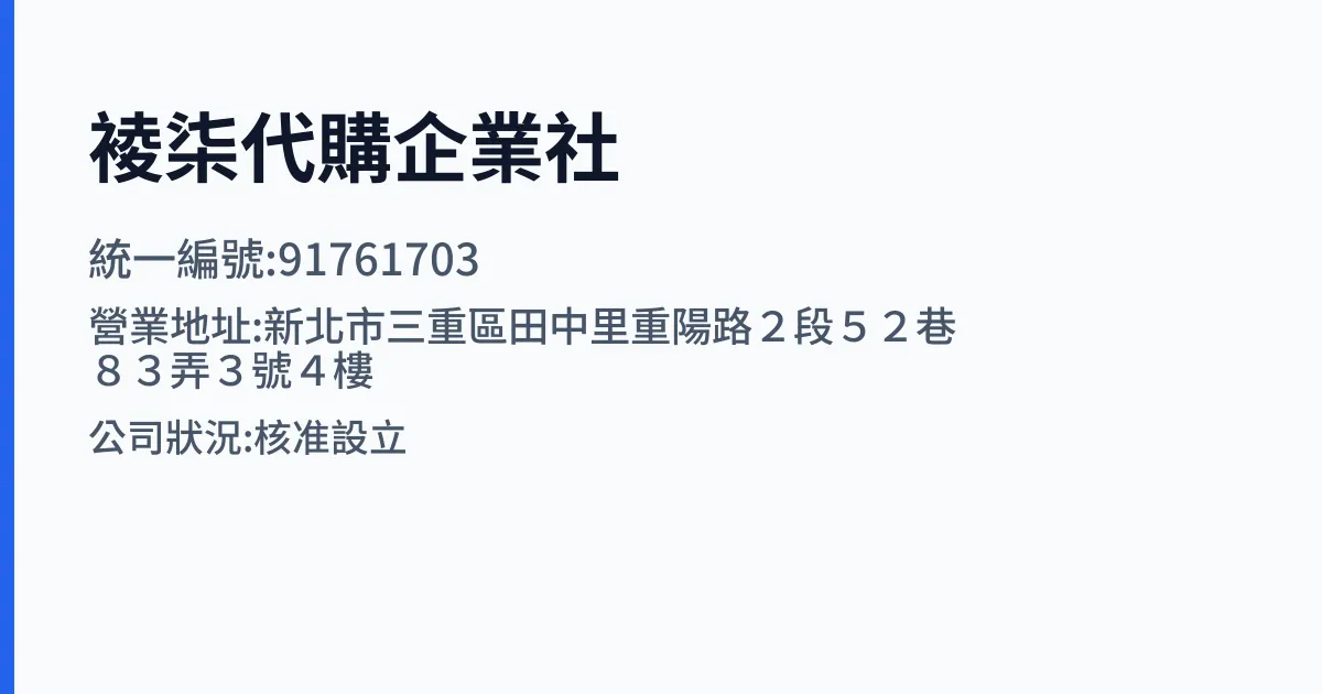 裬柒代購企業社 - 統編 91761703(新北市) 公司登記資料與營業項目詳細圖表