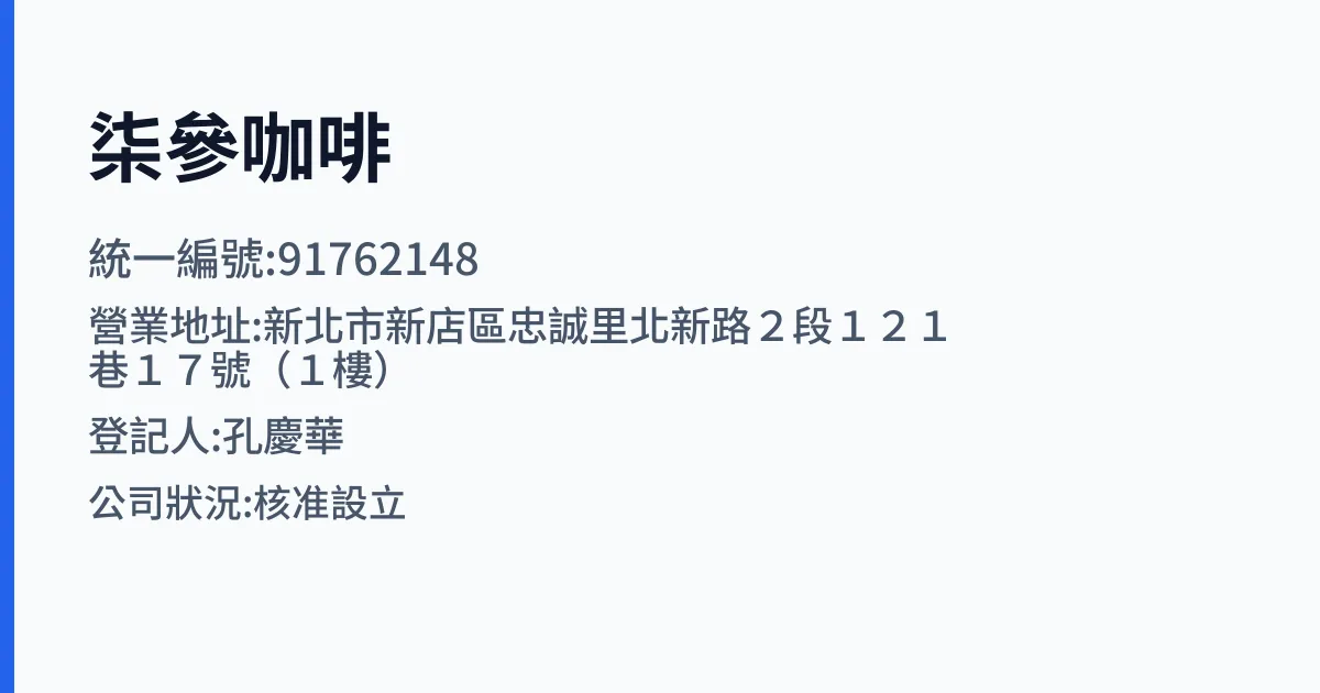 柒參咖啡 - 統編 91762148(新北市) 公司登記資料與營業項目詳細圖表