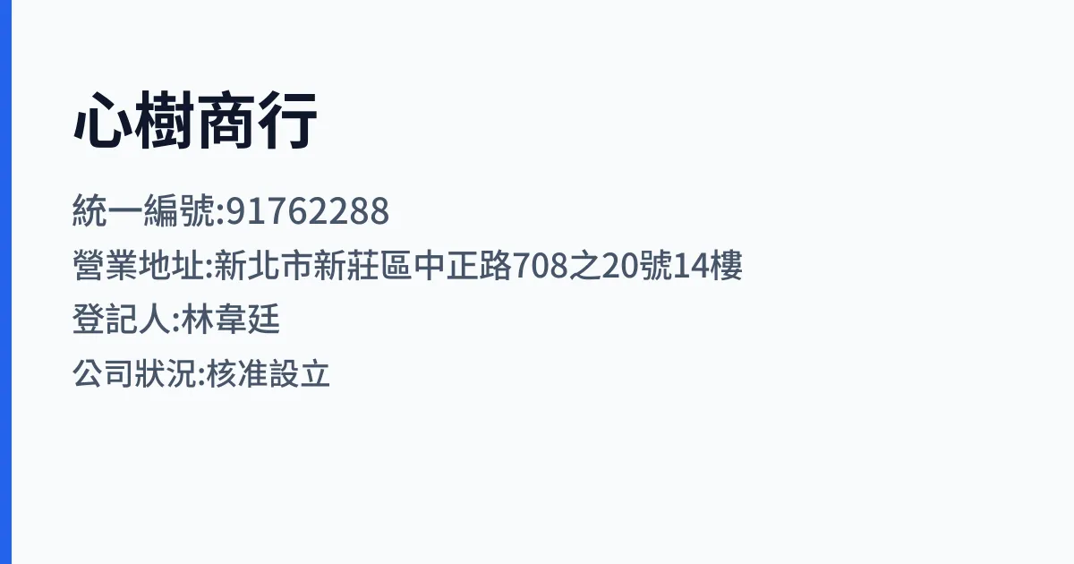 心樹商行 - 統編 91762288(新北市) 公司登記資料與營業項目詳細圖表