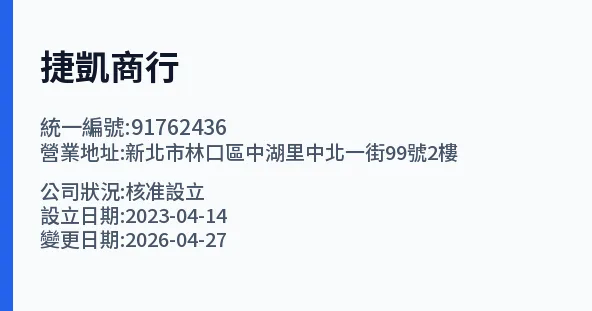 捷凱商行的照片-統編 91762436(新北市) 公司登記資料與營業項目詳細圖表