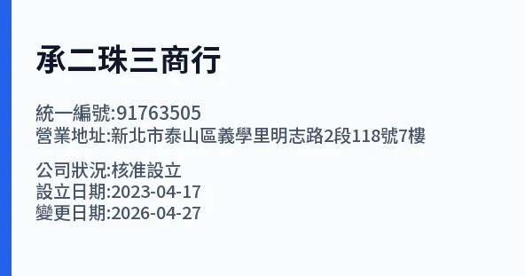 承二珠三商行的照片-統編 91763505(新北市) 公司登記資料與營業項目詳細圖表