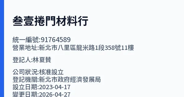 叁壹捲門材料行的照片-統編 91764589(新北市) 公司登記資料與營業項目詳細圖表
