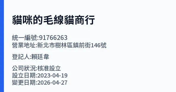 貓咪的毛線貓商行的照片-統編 91766263(新北市) 公司登記資料與營業項目詳細圖表