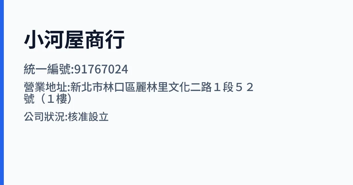 小河屋商行 - 統編 91767024(新北市) 公司登記資料與營業項目詳細圖表
