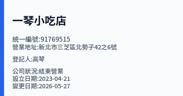 一琴小吃店的照片-統編 91769515(新北市) 公司登記資料與營業項目詳細圖表