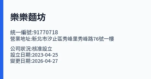 樂樂麵坊的照片-統編 91770718(新北市) 公司登記資料與營業項目詳細圖表