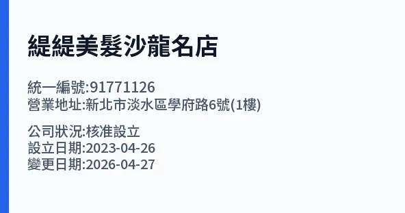 緹緹美髮沙龍名店的照片-統編 91771126(新北市) 公司登記資料與營業項目詳細圖表