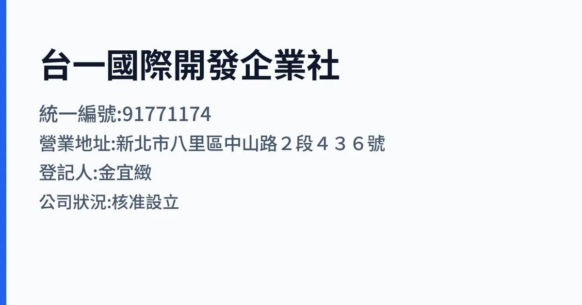 台一國際開發企業社 - 統編 91771174(新北市) 公司登記資料與營業項目詳細圖表