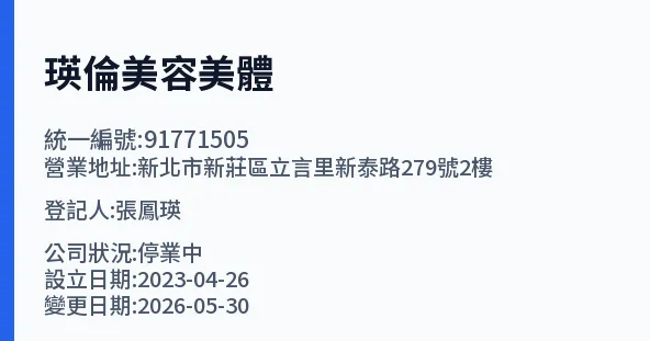 瑛倫美容美體的照片-統編 91771505(新北市) 公司登記資料與營業項目詳細圖表