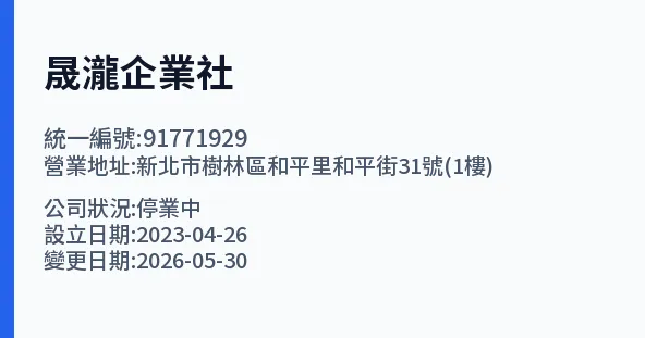 晟瀧企業社的照片-統編 91771929(新北市) 公司登記資料與營業項目詳細圖表