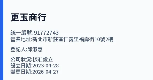 更玉商行的照片-統編 91772743(新北市) 公司登記資料與營業項目詳細圖表