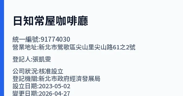 日知常屋咖啡廳的照片-統編 91774030(新北市) 公司登記資料與營業項目詳細圖表