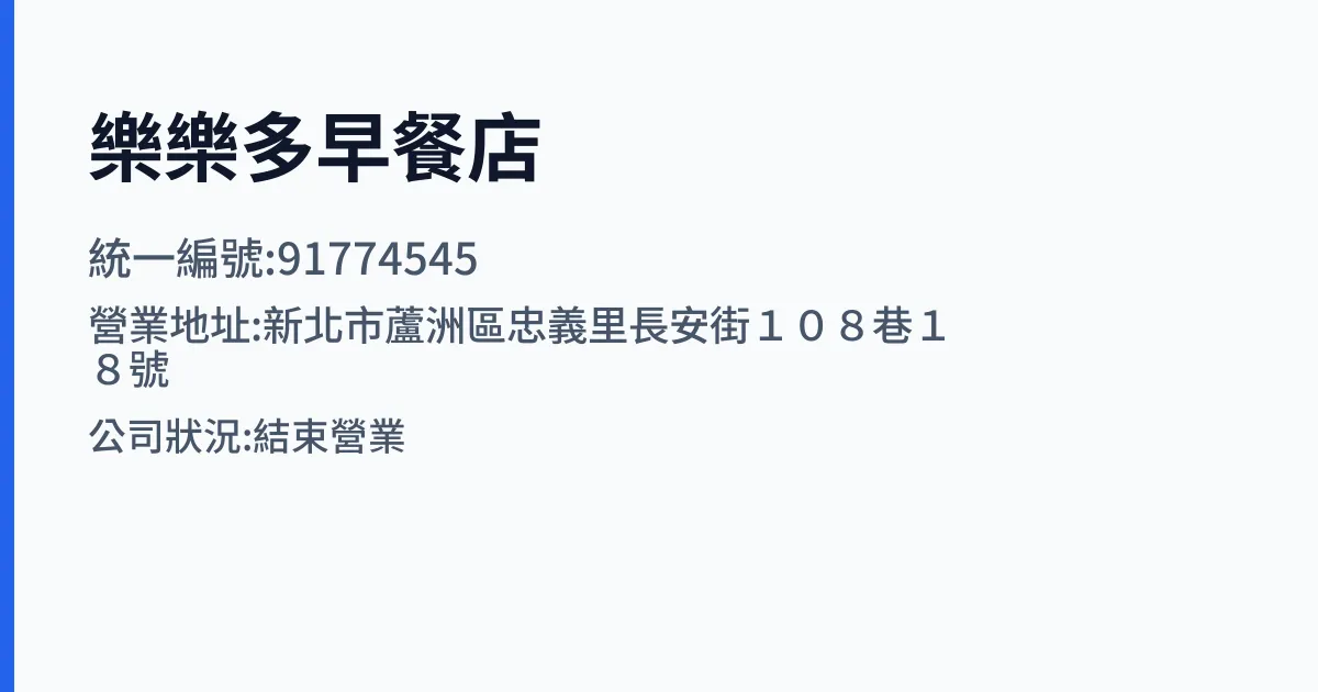 樂樂多早餐店 - 統編 91774545（新北市） 公司登記資料與營業項目詳細圖表