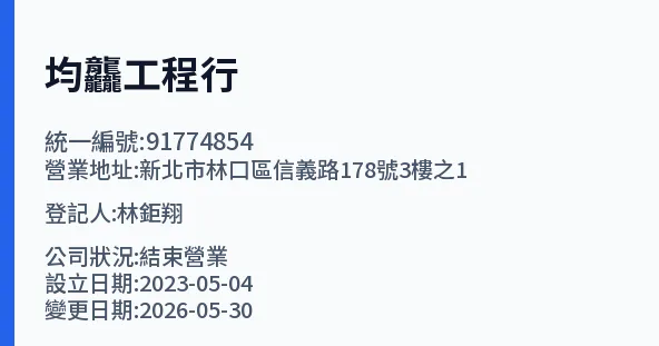 均龘工程行的照片-統編 91774854(新北市) 公司登記資料與營業項目詳細圖表