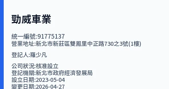 勁威車業的照片-統編 91775137(新北市) 公司登記資料與營業項目詳細圖表