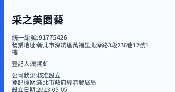 采之美園藝的照片-統編 91775426(新北市) 公司登記資料與營業項目詳細圖表