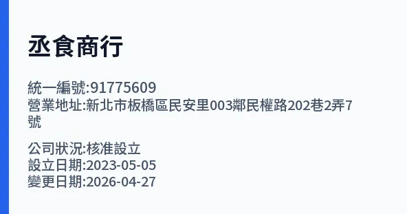 丞食商行的照片-統編 91775609(新北市) 公司登記資料與營業項目詳細圖表