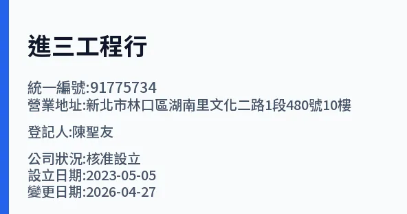 進三工程行的照片-統編 91775734(新北市) 公司登記資料與營業項目詳細圖表