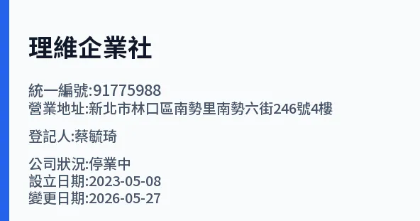 理維企業社的照片-統編 91775988(新北市) 公司登記資料與營業項目詳細圖表