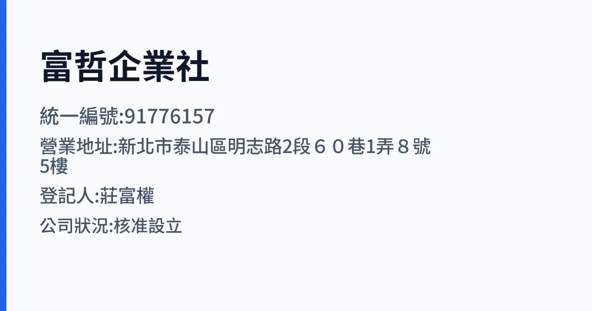 富哲企業社 - 統編 91776157(新北市) 公司登記資料與營業項目詳細圖表