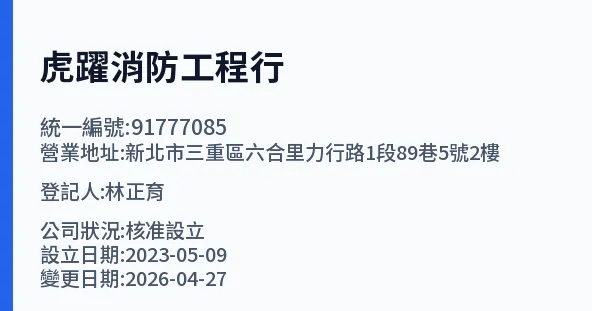 虎躍消防工程行的照片-統編 91777085(新北市) 公司登記資料與營業項目詳細圖表