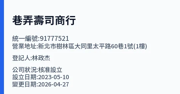 巷弄壽司商行的照片-統編 91777521(新北市) 公司登記資料與營業項目詳細圖表