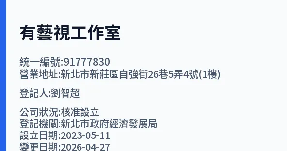 有藝視工作室的照片-統編 91777830(新北市) 公司登記資料與營業項目詳細圖表