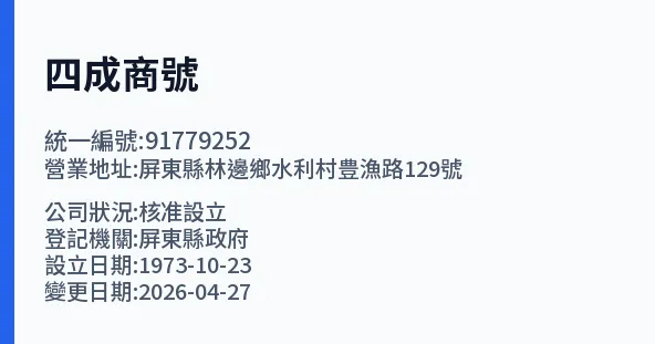 四成商號的照片-統編 91779252(屏東縣) 公司登記資料與營業項目詳細圖表