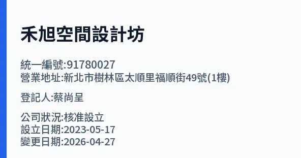 禾旭空間設計坊的照片-統編 91780027(新北市) 公司登記資料與營業項目詳細圖表