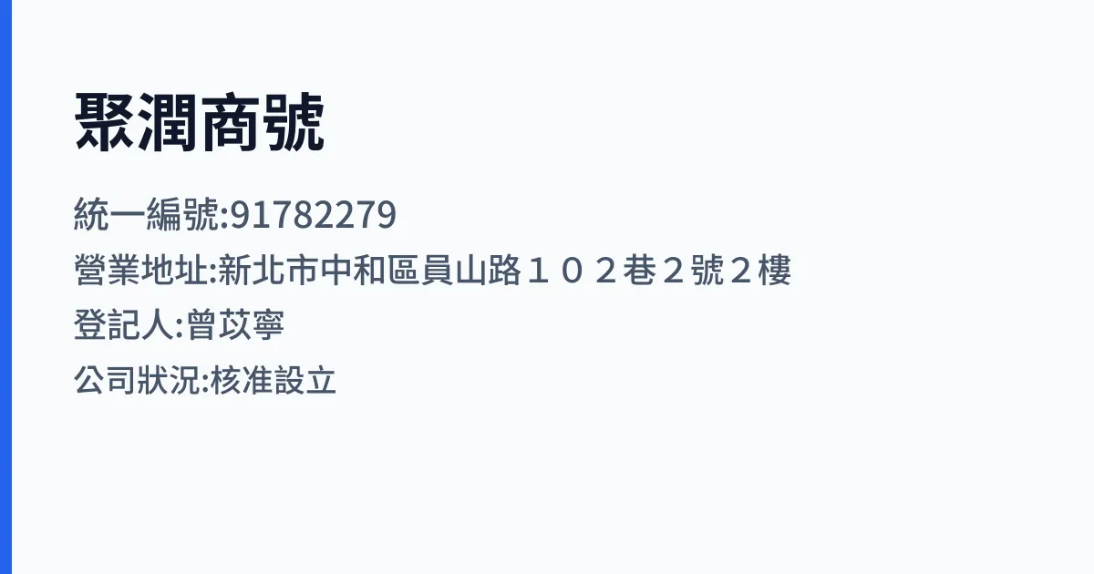 聚潤商號 - 統編 91782279(新北市) 公司登記資料與營業項目詳細圖表