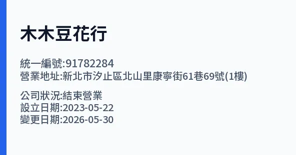木木豆花行的照片-統編 91782284(新北市) 公司登記資料與營業項目詳細圖表