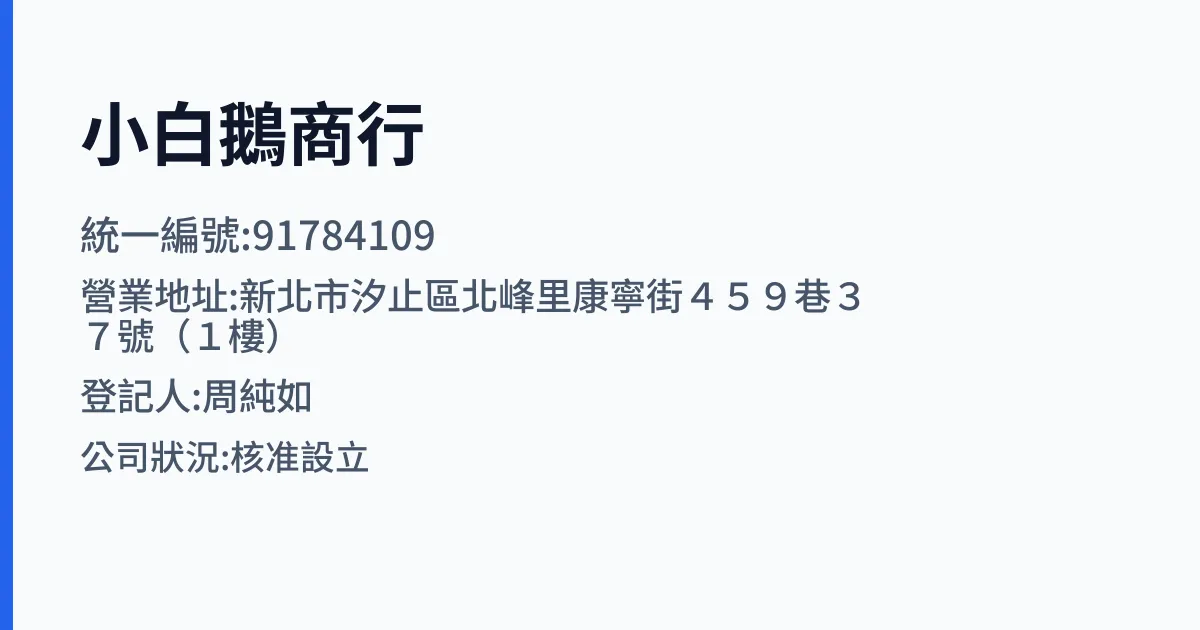 小白鵝商行 - 統編 91784109(新北市) 公司登記資料與營業項目詳細圖表