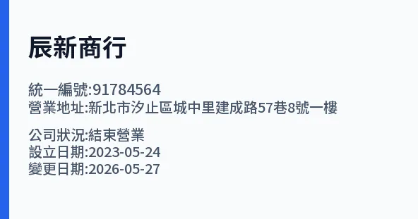 辰新商行的照片-統編 91784564(新北市) 公司登記資料與營業項目詳細圖表